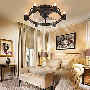 LEDIARY Rustic Ceiling Fans with Lights Black, Low Profile Ceiling Fan with Light Flush Mount, Industrial Farmhouse Vintage Ceiling Fan with Remote for Bedroom,Kitchen,Home