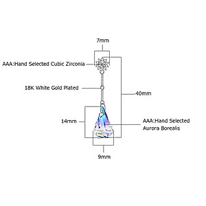 Savlano 14k White Gold Plated Aurora Borealis Austrian Rainbow Multicolor Crystal Tear Drop Cut Stud Dangle Earrings For Women & Men