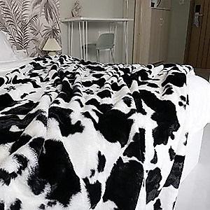 Cow Print Blanket, Double-Sided Throw Blanket for Couch Sofa Bed Office Fleece Blanket Soft Fluffy Blankets Plush Blanket for Adults Kids in All Seasons 51" x 63"
