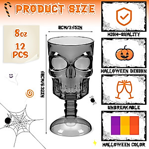 Bokon Set of 12 Halloween Cups Skull Goblets Gothic Party Table Decorations Plastic Wine Goblet Halloween Party Supplies Skeleton Themed Centerpiece (Black)