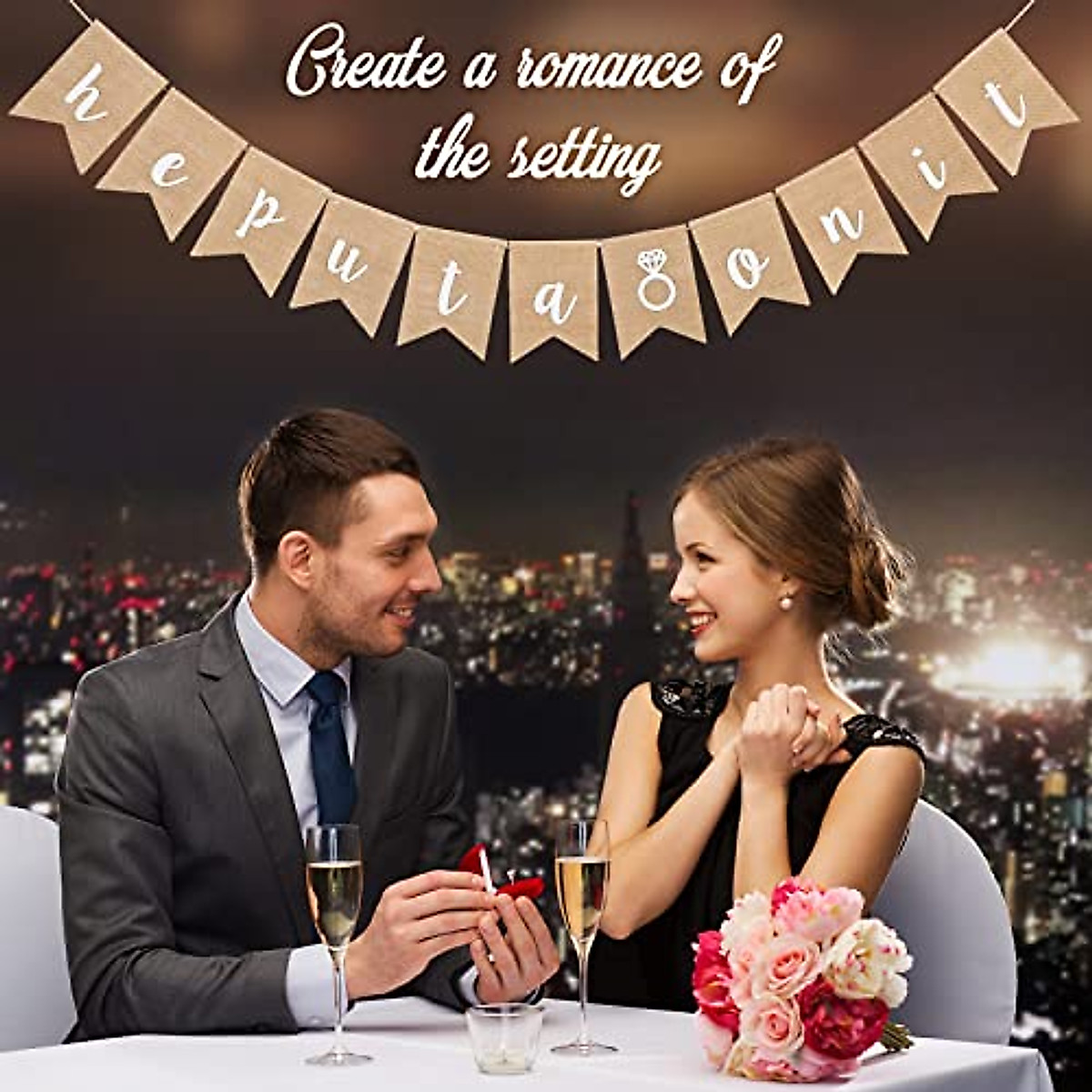 He Put A Ring On It Banner Engaged Banner Burlap Rustic Bunting Garland Engagement Decorations Engaged Sign Background Backdrop for Proposal Wedding Engagement Party Decor Supplies