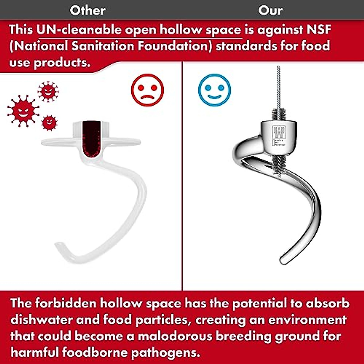 Spiral Dough Hook Replacement for KitchenAid 3.5 Qt. Tilt-Head Stand Mixers/Polished 18/8 Stainless Steel Accessories/No coating/Dishwasher Safe/Compatible for KSM3311/3316/ Artisan Mini Series