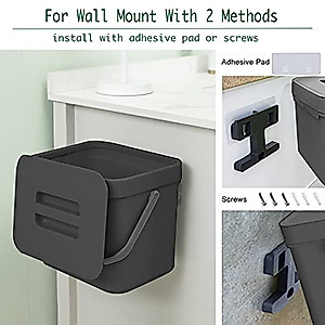 Kitchen Trash Can with Lid, LALASTAR Wall-Mounted Under Sink Small Garbage Can for Kitchen, Bathroom, Compost Bin Countertop, Cabinet Trash Can Hanging, 1.8 Gallon, (Black, 7L)