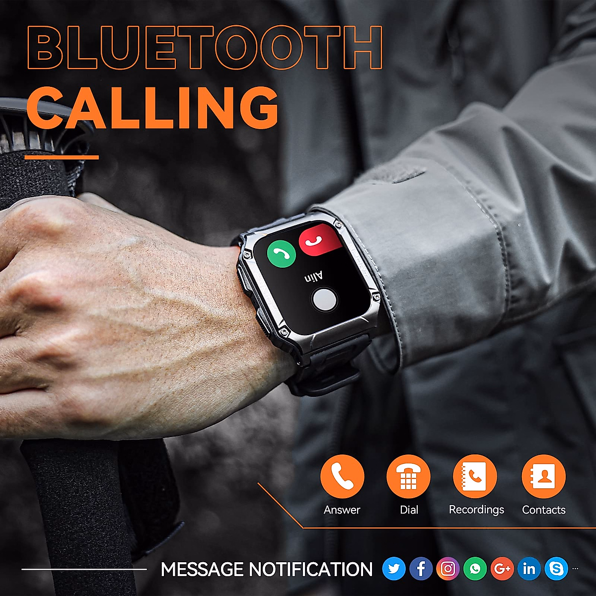 Military Smart Watches for Men (Call Receive/Dial) 1.95" HD Large Screen, Outdoor Tactical Rugged Smart Watch, Sport Fitness Tracker Watch with Compass Heart Rate Monitor Compatible with iOS & Android