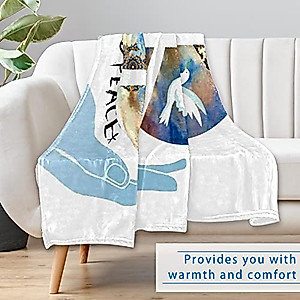 Peace Symbol and Dove Prints Soft Warm Cozy Blanket Throw for Bed Couch Sofa Picnic Camping Beach, 150×100cm