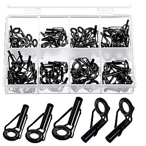 50 Pieces Fishing Rod Tip Repair Kit Rod Tips Kit Replacement for Freshwater Saltwater Rods Stainless Steel Ceramic Ring Guide Replacement Kit