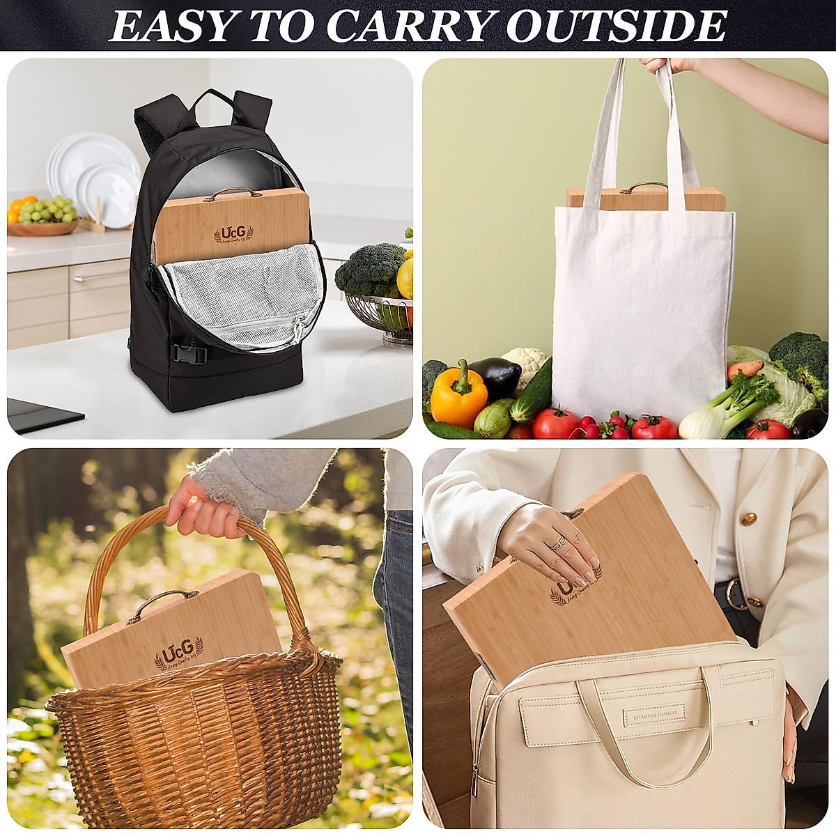 UTCG Bamboo Charcuterie Board Set - Large Folding Cheese Board with Knife Set - Unique White Elephant Gift, House Warming Gift, Wedding Gift - 22.8 x 11.4 Inches