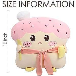 ARELUX Funny Toast Sliced Bread Pillow,Bread Shape Pink Plush Hugging Pillow with Red Scarf,Soft Toast Food Sofa Cushion for Home Decor,Plush Toy Gifts for Kids Birthday