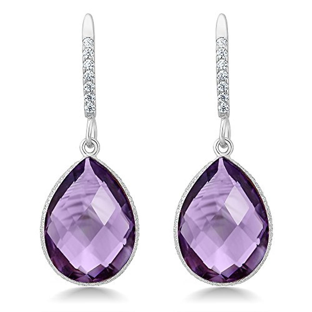 Gem Stone King 925 Sterling Silver Purple Amethyst Earrings | 13.00 Cttw | Gemstone Birthstone | Pear Shape 16X12MM | Drop Dangle Teardrop Earrings For Women