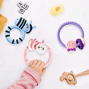 3pcs Baby Teething Rings, Silicone Teether with Rattle Sensory Teething Relief Soothing Teether Toys Soothes Baby Gum Pain, Lollipop Marshmallow Zebra Biting Ring Oral Chew Tools for Infants