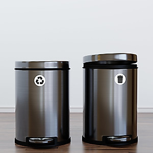 Recycle and Trash Logo Stickers 8 Pack - 2.5in Circle - for Metal or Plastic Garbage cans, and Bins - Indoor & Outdoor - Laminated and UV Protected Premium Decal (White, XSmall)