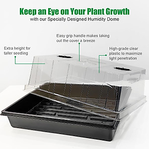 RooTrimmer 4-Set Thick Plastic Seed Starter Trays with Tall Clear Humidity Domes for Nursery Pots Humidity Increasing, Transparent Lids for Plant Growing Seedling Propagation Faster, Germination Kit