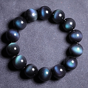 YANYUNZHUBAO Natural Black Obsidian Bracelet Healing Crystals Jewelry Volcanic Rock Stone Ward Off Evil Spirits (Green Eye, 16MM)