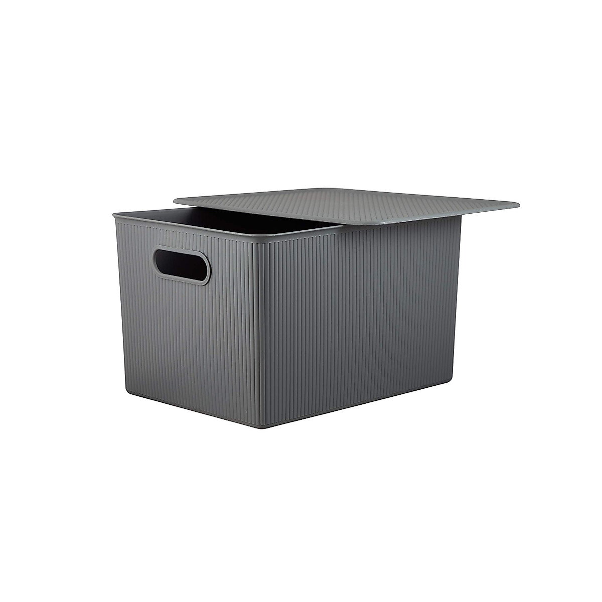 Superio Ribbed Collection - Decorative Plastic Lidded Home Storage Bins Organizer Baskets, X-Large Grey (1 Pack - 22 Liter) Stackable Container Box, for Organizing Closet Shelves Drawer Shelf