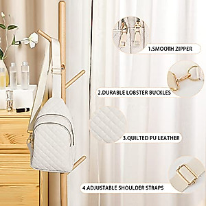 EMBRUNIOICE PU Leather Sling Bag for Women Quilted Crossbody Sling Backpack for Cycling Hiking Travel（Cream）