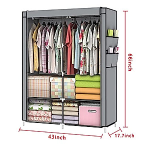YOUUD Wardrobe Storage Closet Clothes Portable Wardrobe Storage Closet Portable Closet Organizer Portable Closets Wardrobe Closet Organizer Shelf Wardrobe Clothes Organizer Standing Closet Grey