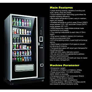EPEX Beverage Large Combo Vending Machine with Stratified Temp Control Black EP-G654 0