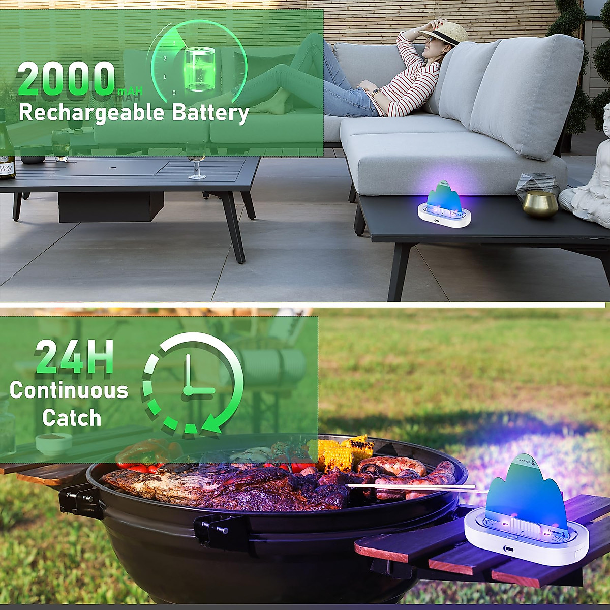 Portable Cordless Double-Sided Fly Trap,Mosquito Trap Outdoor,Fly Repellent,Multi-Effect Indoor Bug Zapper with Bait Box for Fruit Flies,Gnats,Mosquitoes,Moths,for Gardens,Patios,Lawns,Camping