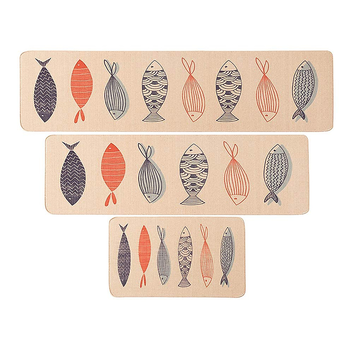 Ukeler Set of 2 Non-Slip Kitchen Rugs and Mats, Anti-Fatigue Hallway Kitchen Runner Rug Set Rubber Backing Floor Mat for Kitchen Laundry Bathroom (Fishes, 17" × 47"+17" × 29")