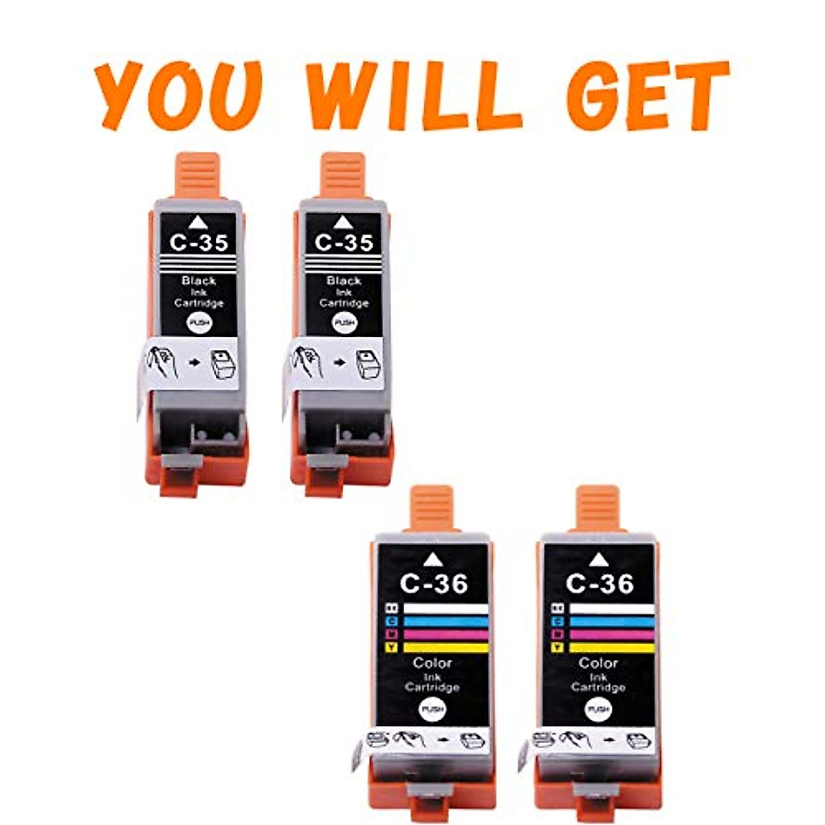 (6-Pack, 3 x Black + 3 x Tri Color) Compatible PGI 35 CLI 36 PGI35 CLI36 Ink Cartridge Used wtih Canon PIXMA iP100 iP110 Series Printer, by EasyPrint