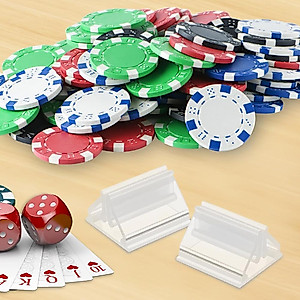 24 PCS Acrylic Name Card Stands Clear Name Card Stands, riangle Playing Card Holders, Small Card Clips, Display Stand,Game Piece Holders Board for Cards, Photos, Memos, Pictures Display﻿ (Transparent)