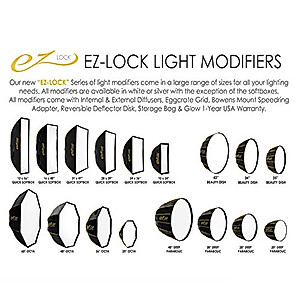 Glow EZ Lock 38" Deep Parabolic Quick Softbox, 16-Sided Parabolic Softbox Opens Up and Closes Down 'Umbrella' Style, this Bowens Mount Softbox with Quick Speedring Swap is an Ideal Speedlight Soft box