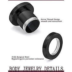 Jenxnjsjo Black Gauges for Ears 14G to 00G Tunnels Ear Stretching Kit Gauge Plugs Gage Stretchers Expander Starter Kits Double Zero Gauging Plug Earrings Set Surgical Stainless Steel for Women Men