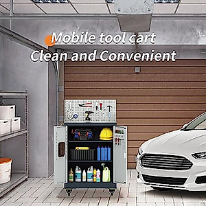 VCGGAIP Metal Storage Cabinet - Garage Storage Cabinet with 2 Doors and 4 Adjustable Shelves,Steel Lockable Garage Cabinets for Office,Home,Garage (Dark Gray and Light Gray, 43 Inch)