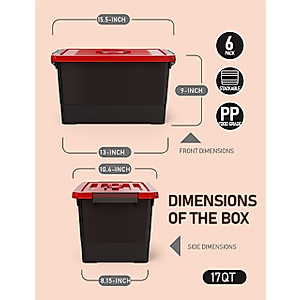 WYT 17 Quart Stackable Plastic Storage Bins with Red Lids, 4 Pack Black Containers with Latching Buckles and Handle, Durable Nestable Boxes Organizing for Closet, Garage, Tool Room