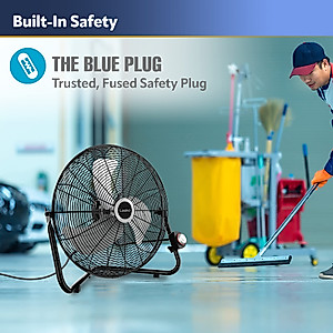 Lasko High Velocity Floor Fan with Wall mount Option, 3 Powerful Speeds, Pivoting Fan Head for Home, Garage, Attic, 20", Black, 2264QM