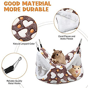 3 Pieces Small Pet Cage Hammock Set Include Double-Layer Sugar Glider Swinging Bed Hanging Rat House Cage and Hamster Warm Bed Mat for Rat Parrot Ferret Squirrel Hamster Rat Playing Sleeping (Brown)