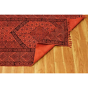 Casavani Hand Block Printed Area Rug Geometric Red Cotton Dhurrie Floor Carpet For Doormat Best Uses For Hallway Runner Rug Bedroom,Living Room,Dining Room,Purch 7x10 Feet