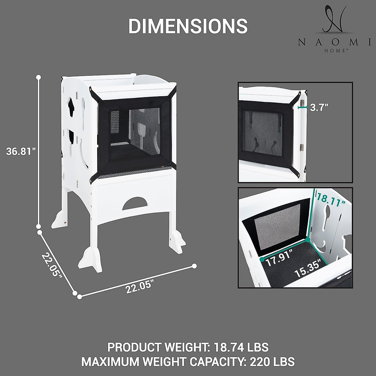 Kids I'm a Big Helper, Kitchen Step Stool for Kids, Children with Safety Rail, Standing Tower for Learning Little Helper, Solid Wooden Foldable Counter Stool for Kids by Naomi Home - White