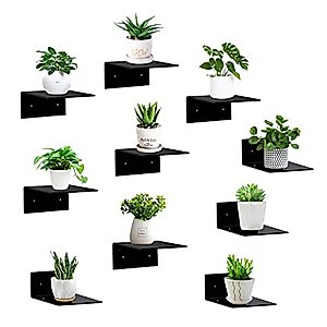 10 Pack Acrylic Floating Shelves for Wall, Wall Mounted Small Hanging Display Shelves for Plants, Funko Pop Figures, Adhesive Shelf for Bedroom, Picture Toy Clear Display Shelves(Black)