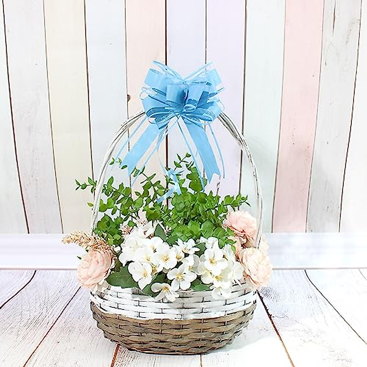 WEWILUCK Gift Wrap Bows Big, Blue Bow for Gift Baskets, Flower Bouquet, Paper, Pull Bows for Gift Wrapping, Gift Bag, Box, Baby Showers, Hanukkah(6 inches, 15PCS)