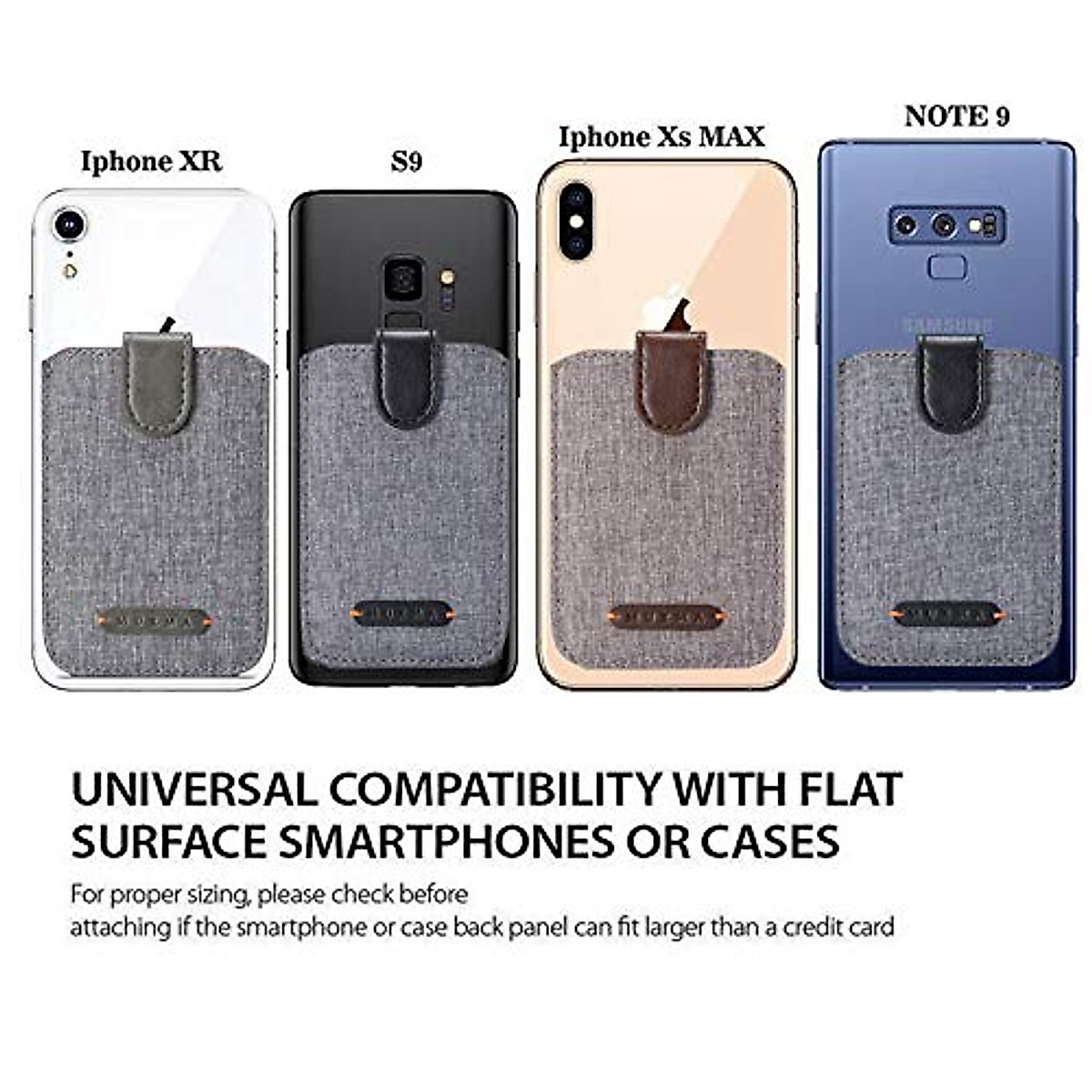 BIAJIYA Card Holder for Back of Phone RFID 5 Pull Credit Card Cash Cell Wallet Pocket Canva Leather Case for Smartphones (Black)