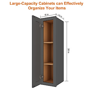 ROOMTEC Wood Wall Cabinet, Single Door Medicine Cabinet with Adjustable Shelves and Soft-Close Door for Kitchen, Bathroom, and Laundry. 12" D*9" W*30" H, Shaker Grey