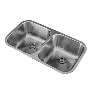KABCO Kitchen Sink, Stainless, Undermount, Double Bowl, 50/50, Classic Radius, 32-1/2" X 18-1/2" X 9", FLOEDGE seamless drain