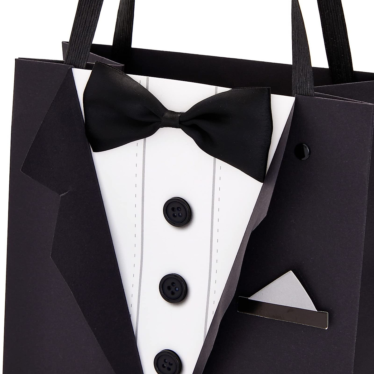 Tuxedo Gift Bag Set for Wedding Groomsman, Bachelor Party Favors (Black, 6 Pack)
