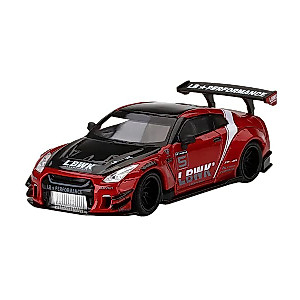 Truescale Miniatures GT-R R35 Type 2 LB Works Rear Wing ver 3 LB Work Livery 2.0 Red Met. & Black w/Stripes Ltd Ed to 3600 pcs 1/64 Diecast Model Car by TSM MGT00345