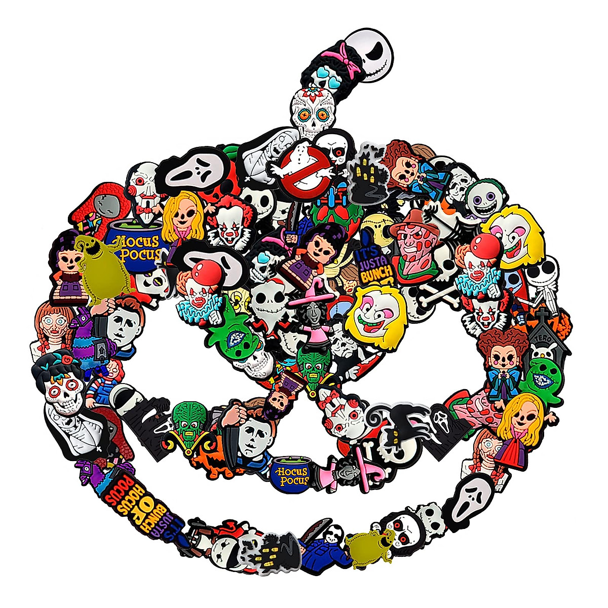 hunanzhongyi Lot of 50 Pcs Horror Movie Shoe Croc Charms,Halloween Shoe Croc Charms for Teen Boys Girls Men Women,Clog DIY Decoration Accessories (50)…