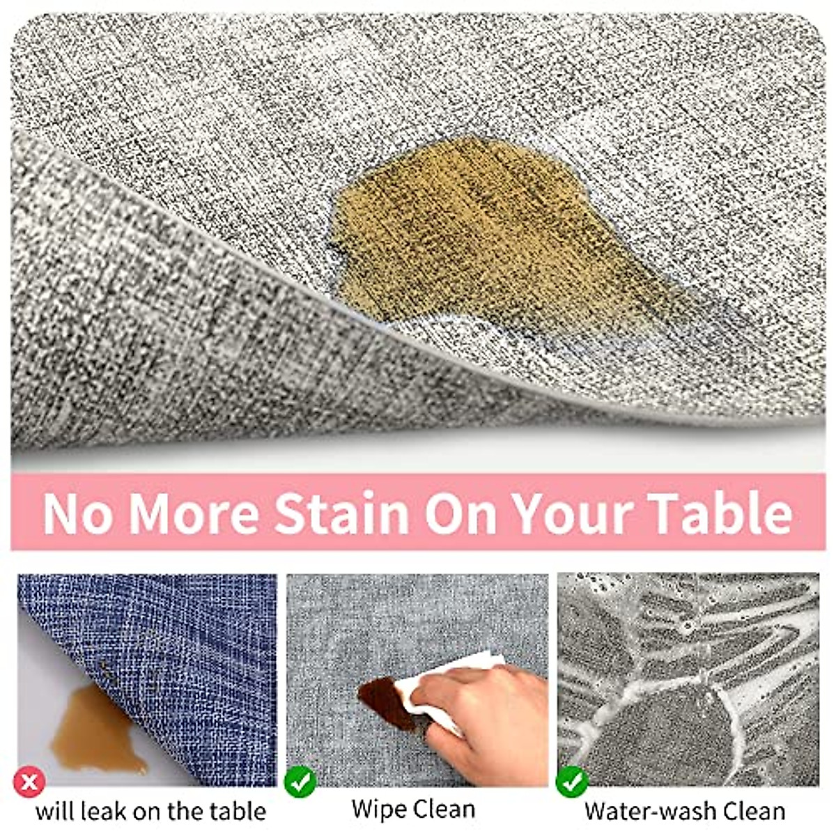 Maxpearl Faux Leather Placemats Set of 6 - Waterproof - Wipe Clean - Heat Resistant - Anti Slip Dining Table Place Mats, Suitable for Indoor & Outdoor Use, 17’’×12’’, Grey