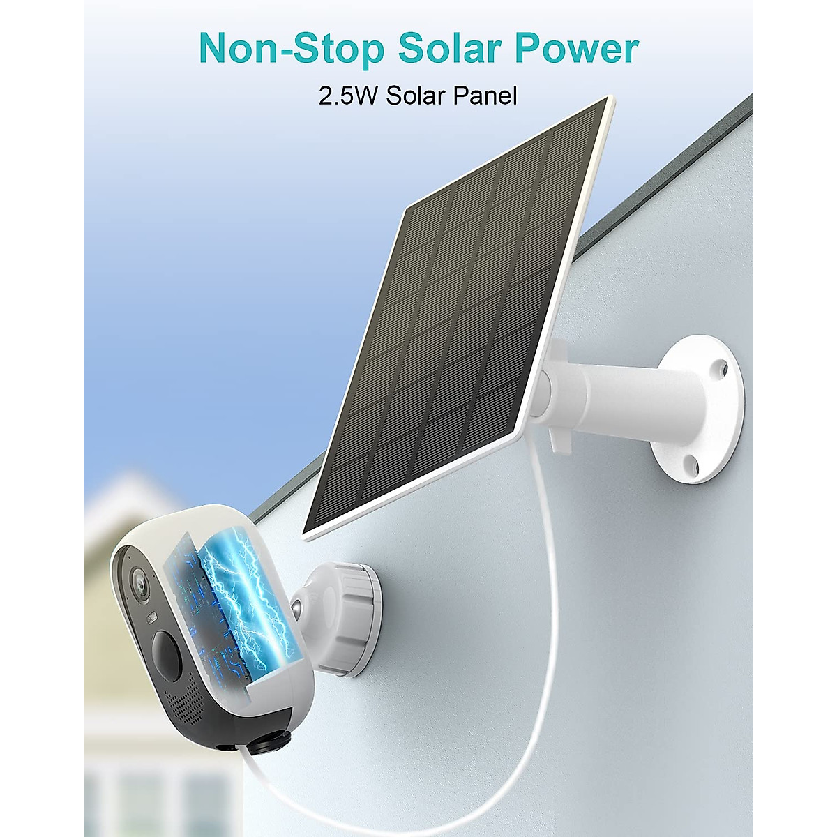 WUUK Certified Solar Panel, Compatible WUUK Rechargeable Outdoor Camera Wireless, Continuous Power Supply, 2.5W Solar Panel for Home Security Camera, IP66 Weatherproof, 360° Adjustable Mount