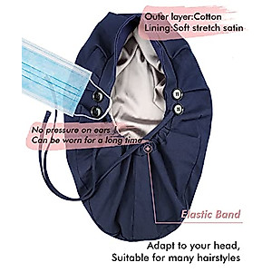 Winitas Satin Working Cap with Buttons Tie Back Adjustable for Women Long Hair
