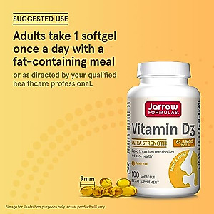 Jarrow Formulas Vitamin D3 62.5 mcg (2,500 IU) - 100 Servings (Softgels) - Bone Health, Immune Support & Calcium Metabolism Support - Vitamin D Supplement - D3 Vitamins - 2500 Vitamin D - Gluten Free