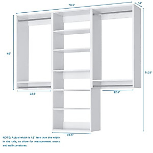 Closet Kit with Hanging Rods & Shelves - Corner Closet System - White, 72 inches Wide