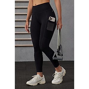Fabletics Women's On-The-Go PowerHold® High-Waisted Legging, Maximum Compression, Flattering, M/Regular | 27, Black