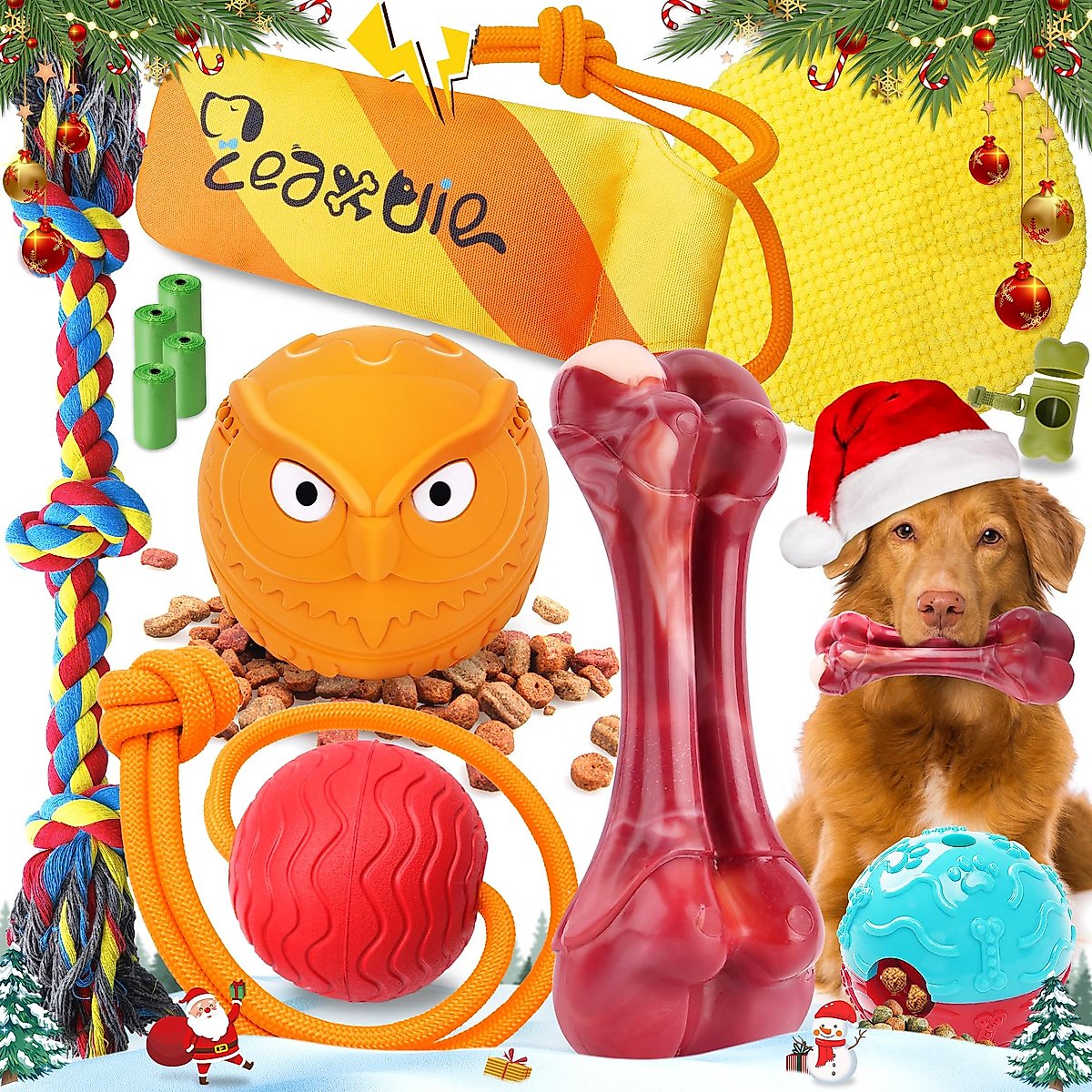 Zeaxuie 12 Pack Heavy Duty Various Dog Chew Toys Pack for Aggressive Chewers - Includes Large Rope Toys, Squeaky Toys & Indestructible Chew Bone for Medium, Large & X-Large Dogs (for Powerful Chewers)