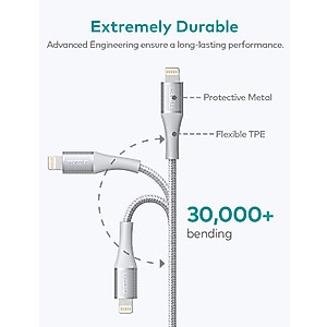 XCENTZ Phone Charger 10ft, MFi Certified Lighting Cable, High-Speed Phone Cable with Premium Connector for Phone 14/13/12/11/X/XS/XR/XS Max/8/7/6/5S/SE, Pad Mini/Air