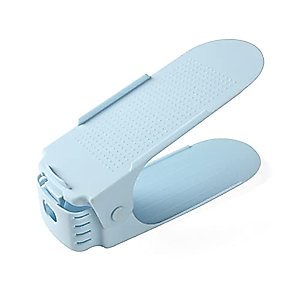 LIZEALUCKY Shoe Stacker, Thickened Double Layer Shoe Slots Space Saver with 4 Adjustable Heights for Bedroom Wardrobe (Blue)